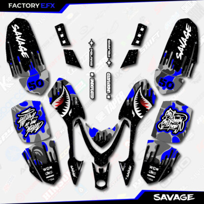Gray Blue Savage Camo Racing Graphics kit fits Polaris Outlaw 50 ATV ...