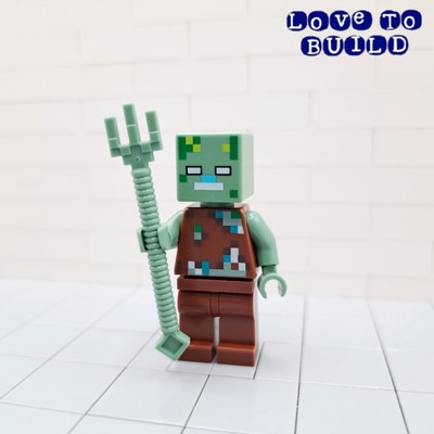 ⭐ LEGO Minecraft Drowned Zombie with Trident Minifigure min088 21178 ...