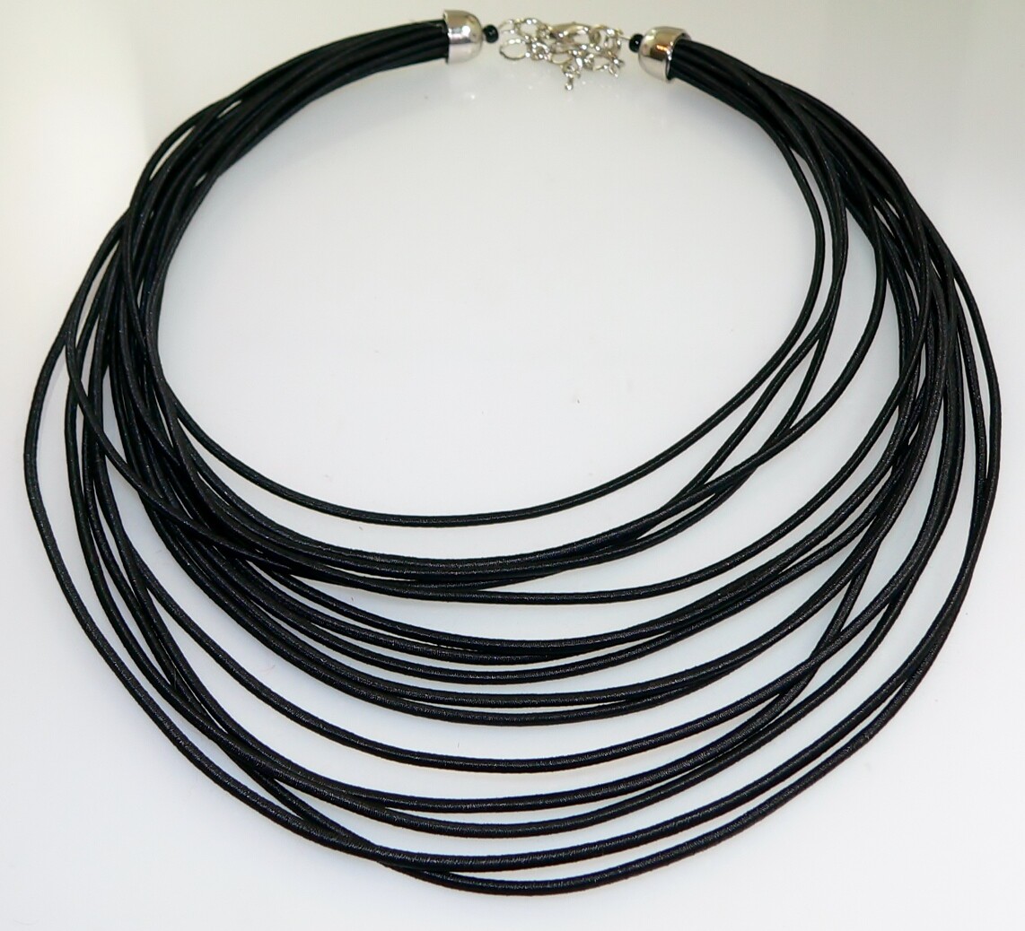 Kette Halskette Collier Statement Textil mehrreihig schwarz 393c | eBay