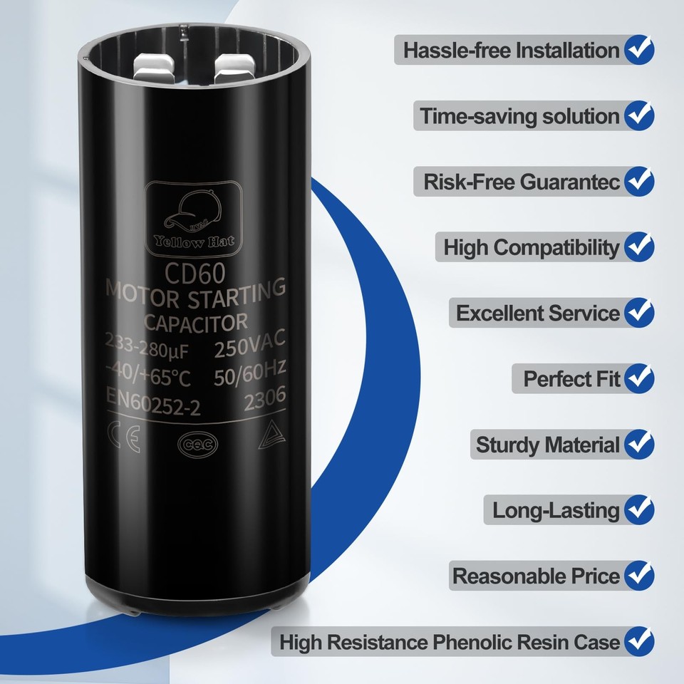 233-280 uf/MFD 250 VAC 50/60 Hz CD60 Round Motor Start Capacitor ...