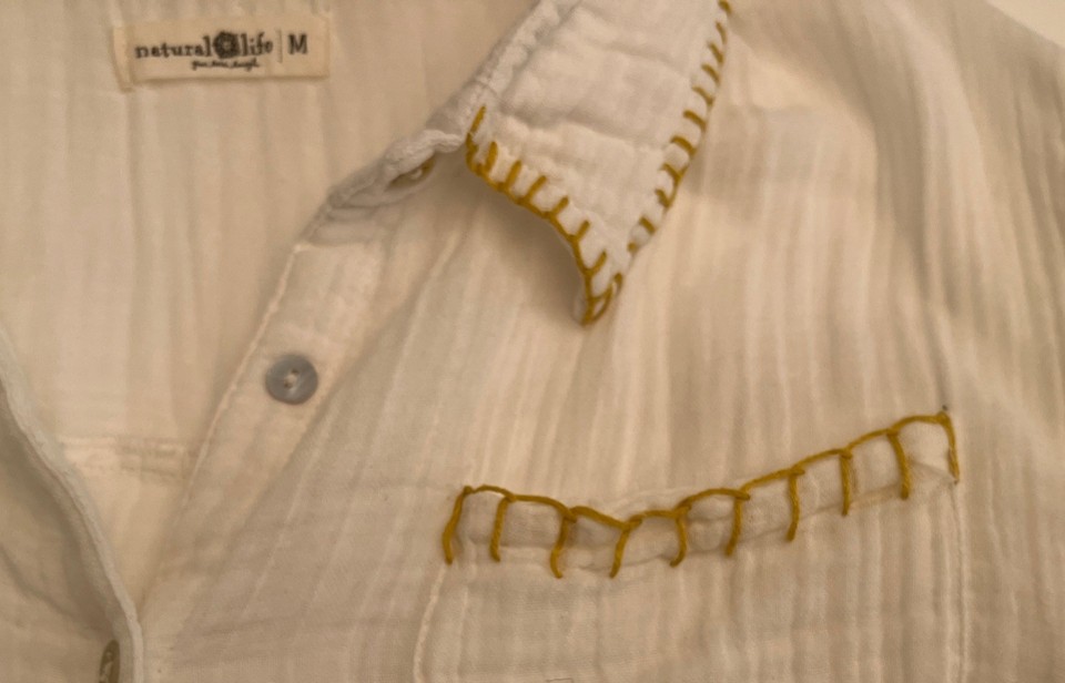 Natural Life Women’s Med Ivory Button-Up Gauze Crop Top Shirt Beachy ...