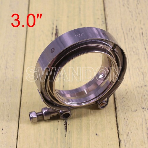 3'' inch Turbo Exhaust V-Band Clamp with 2 Flange Down Pipe Stainless ...