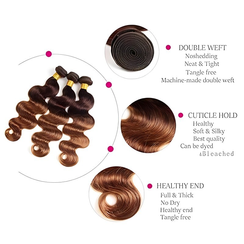 3 Bundles (12" 14" 16") Ombre Body Wave Human Hair & 1 Piece of 10 Inch ...