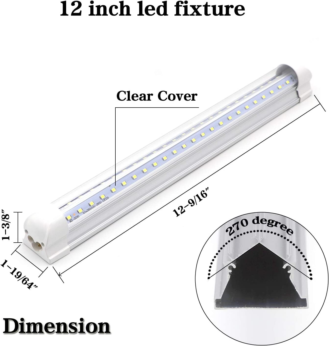 T8 V-Shape Integrated Single Fixture, 1FT Led Tube Light, 1080Lm, 6000K ...