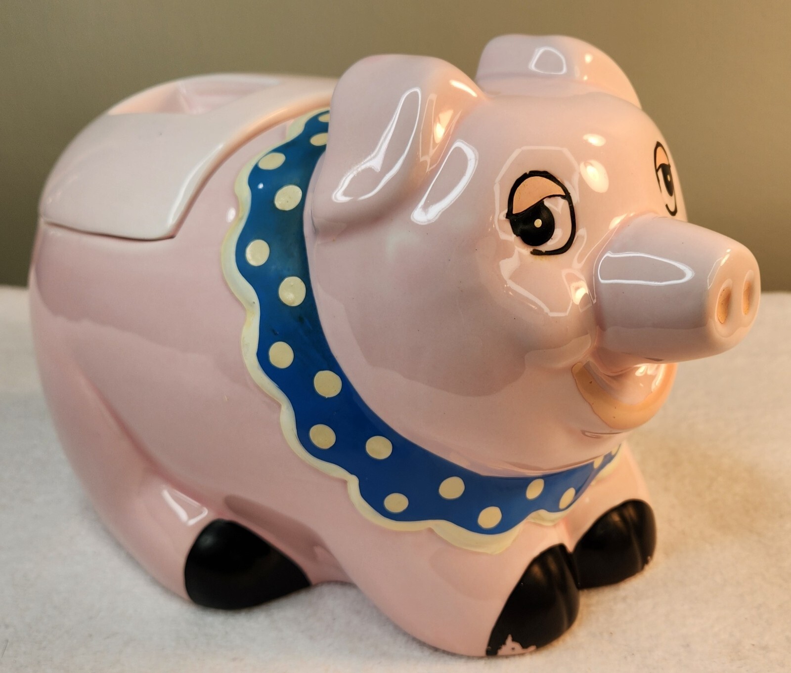 Ceramic Pink Pig Cookie Jar Cannister, Polka Dot Scarf, 7.5" Tall ...