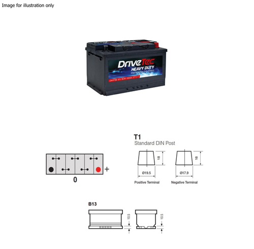 DriveTec Battery DM110 12V 80Ah 660A B13 Ford Tourneo Connect 1.8 TDCi ...