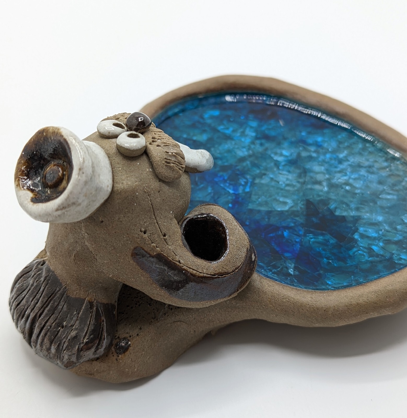 Clay Pottery Walrus Soap Dish w Crackle Glass and Toothbrush Holder ...