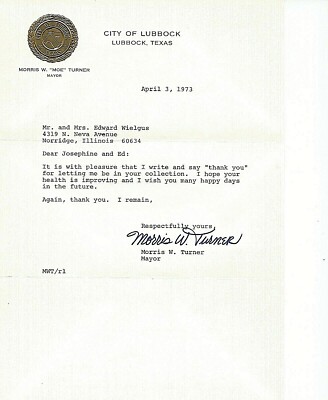 1973~CITY OF LUBBOCK, TEXAS~OFFICE OF MAYOR LETTERHEAD & AUTOGRAPH | eBay