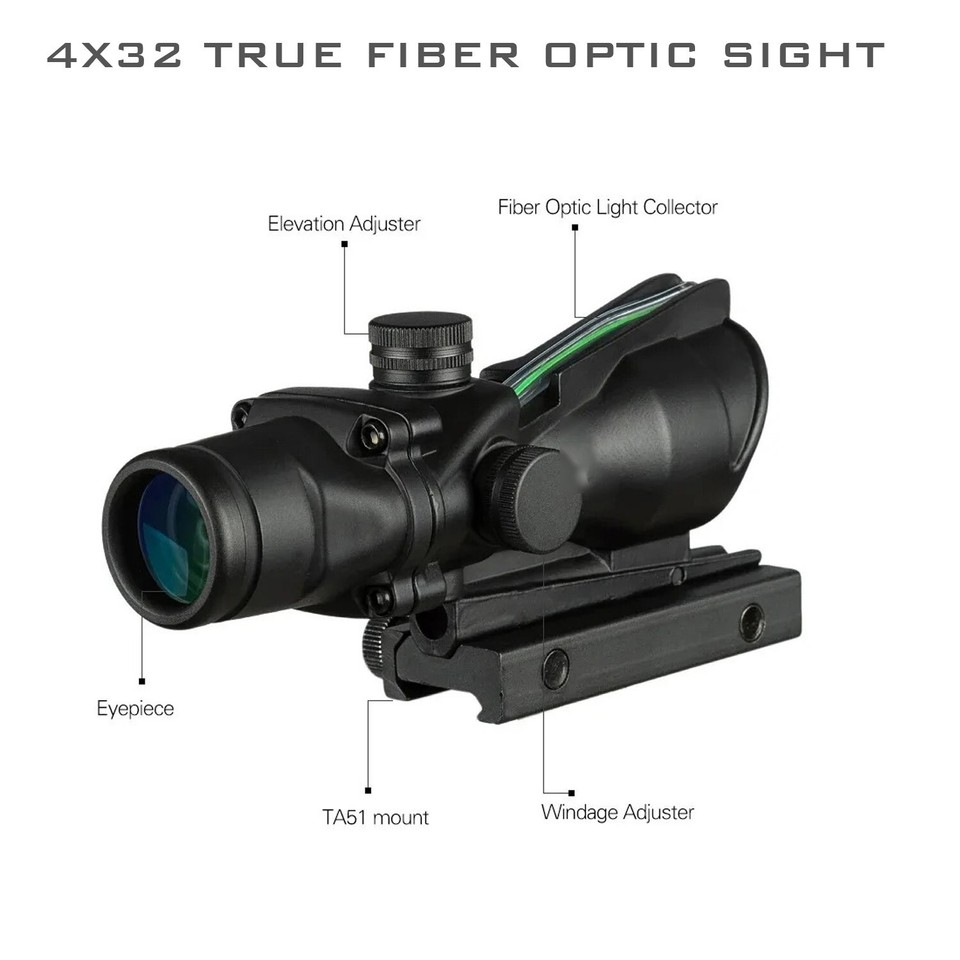 4x32 ACOG True Fiber Optics Red Green Cross Illuminated Tactical Sight ...