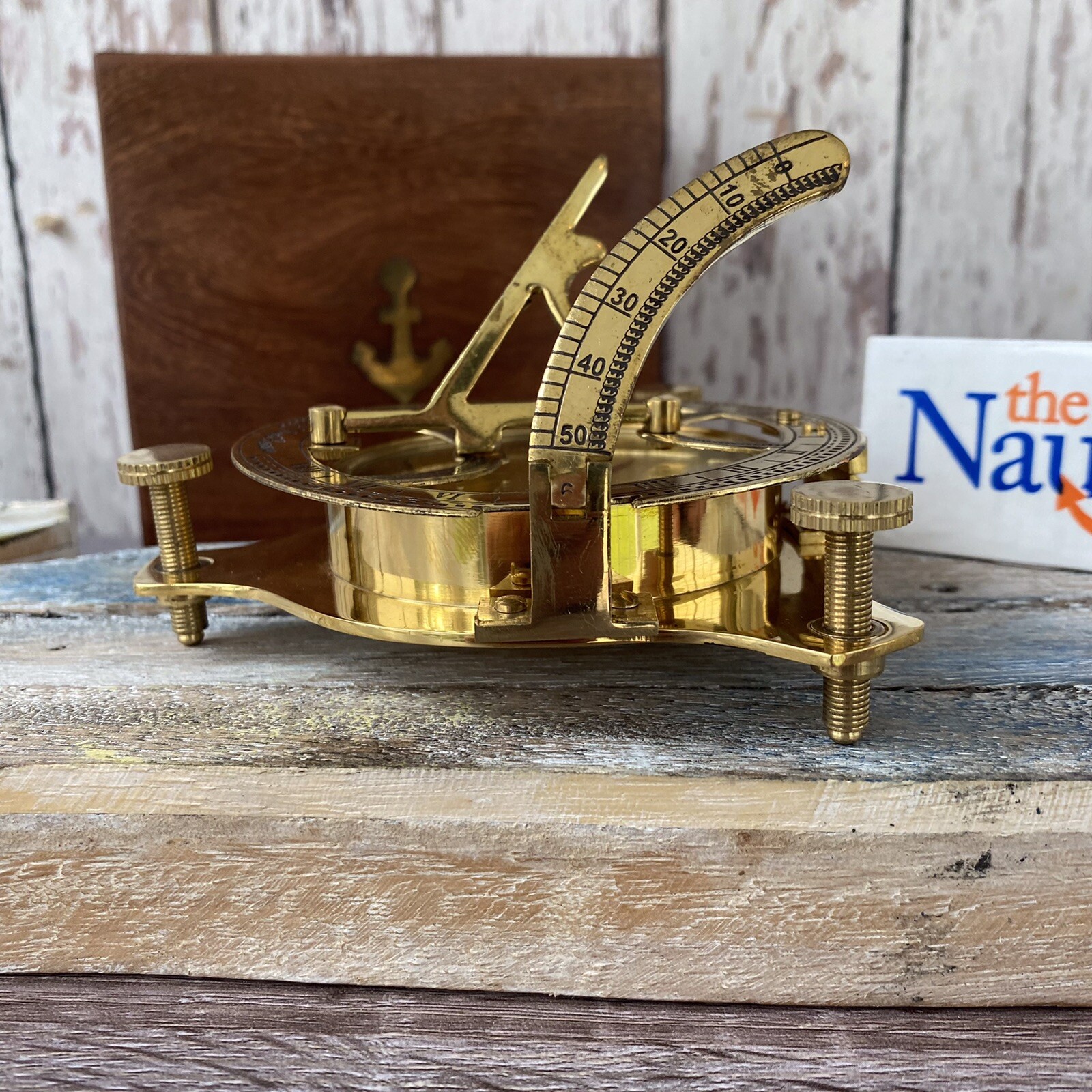 Large 3.75" Brass Sundial Desk Compass w/ Wooden Box - Old Vintage ...