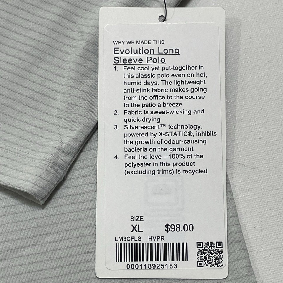 Lululemon Shirt Men's XL Gray 3 Button Evolution Long Sleeve Polo ...