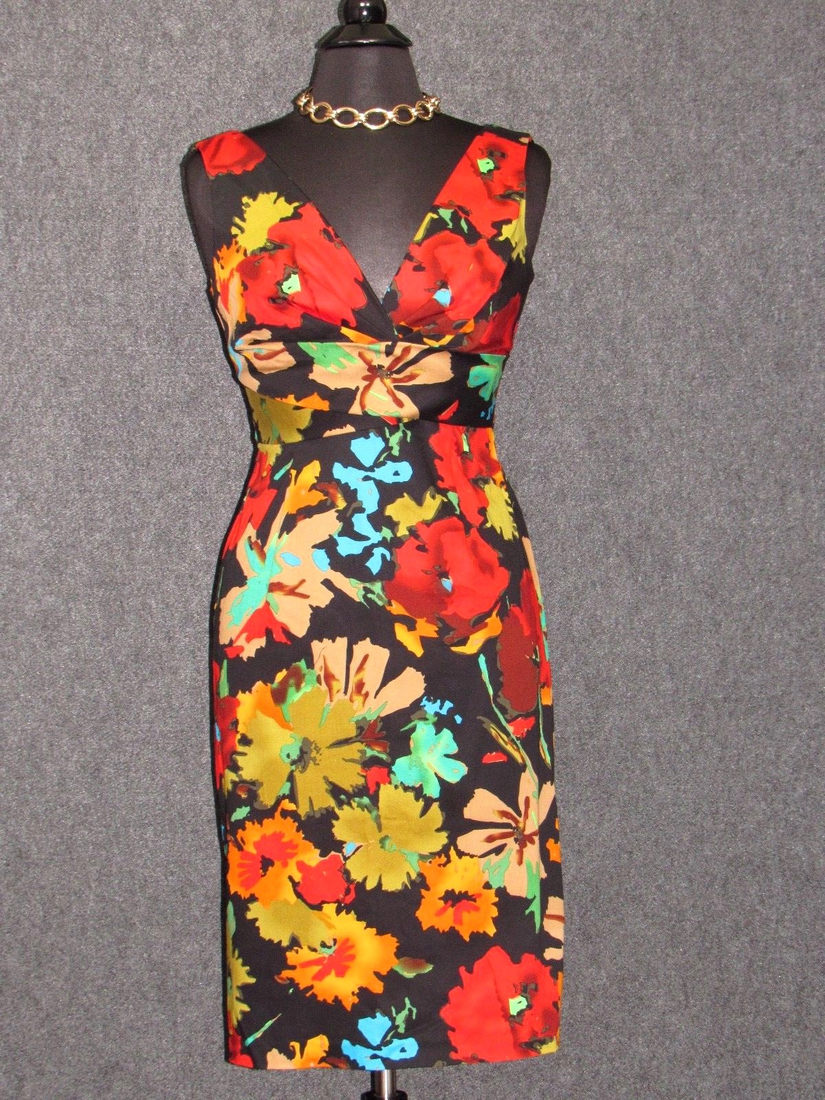 DONNA RICCO Colorful Floral Pleated Sleeveless Sheath Dress SZ 6 NEW | eBay