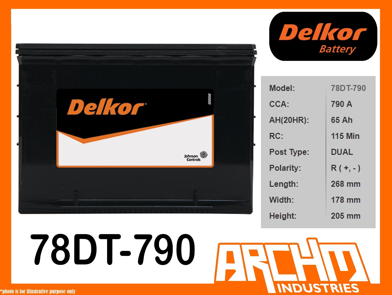 DELKOR BATTERY - CALCIUM 78DT-790 CCA 790 A 65 AH SAE/SIDE LHP ...