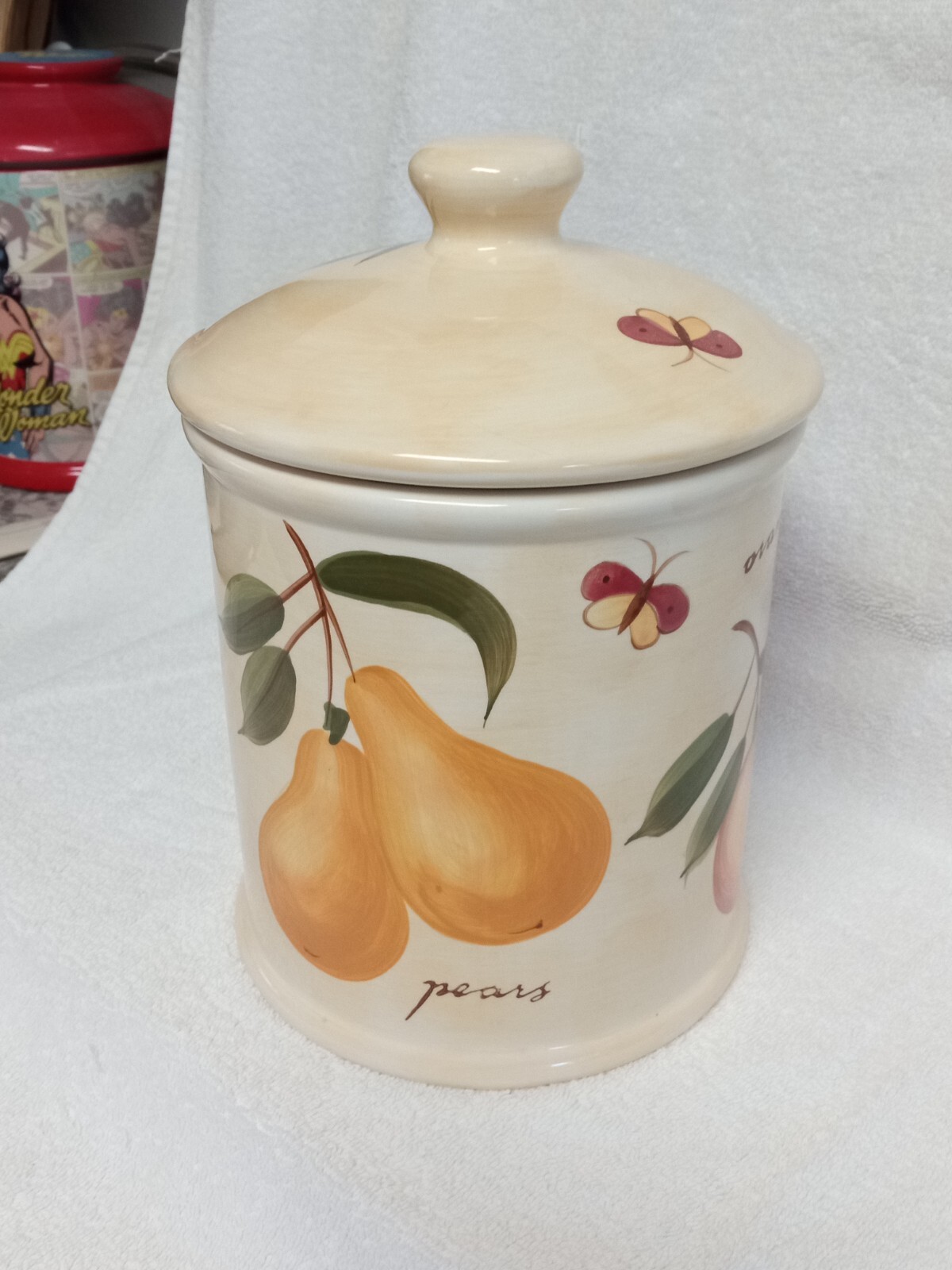 Pier 1 Kitchen Canister 9.5" Large PROVENCE Apple Orange Pear Raspberry ...