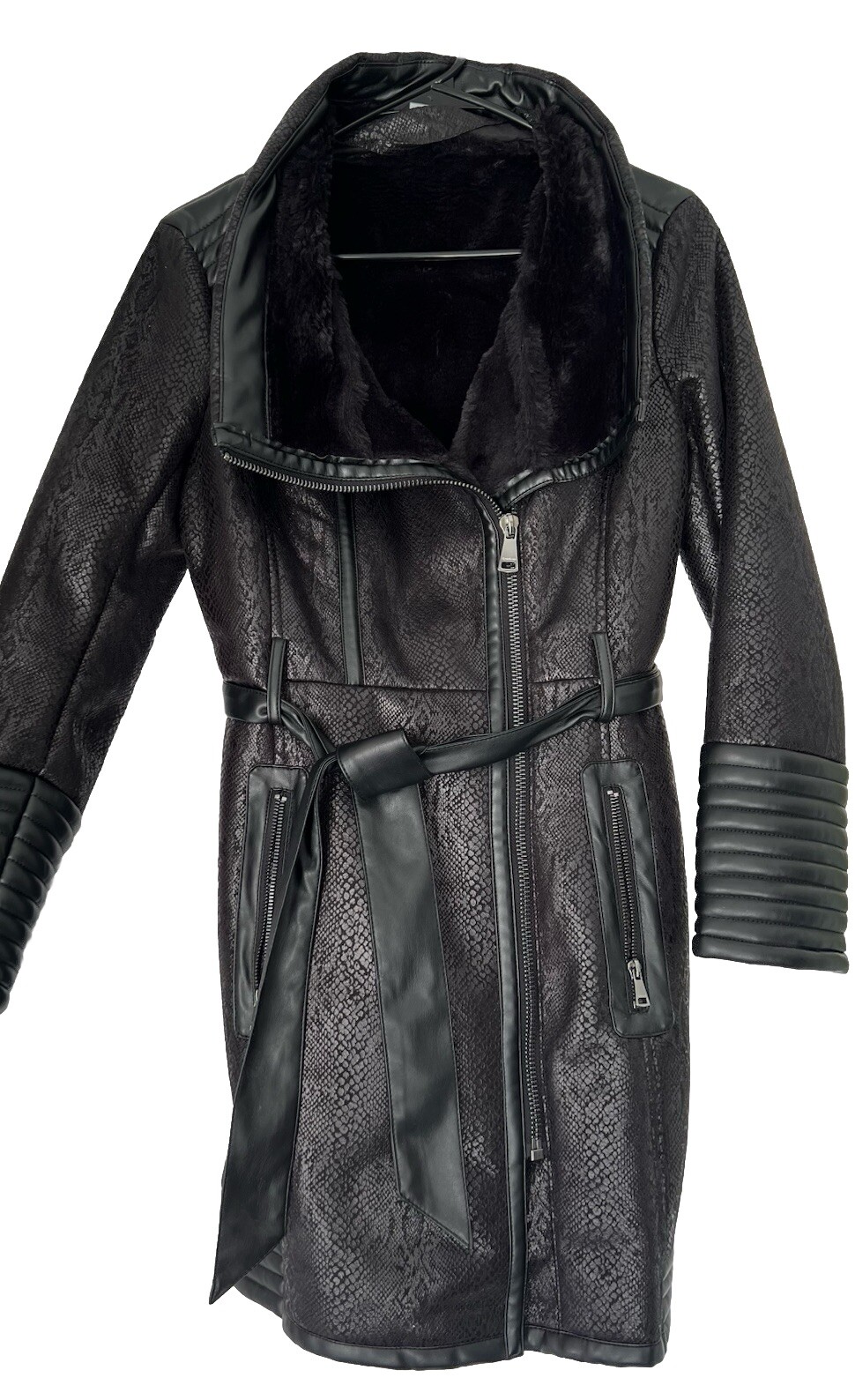 Bebe Black Trench Coat Snake Pattern exterior And Fau… - Gem