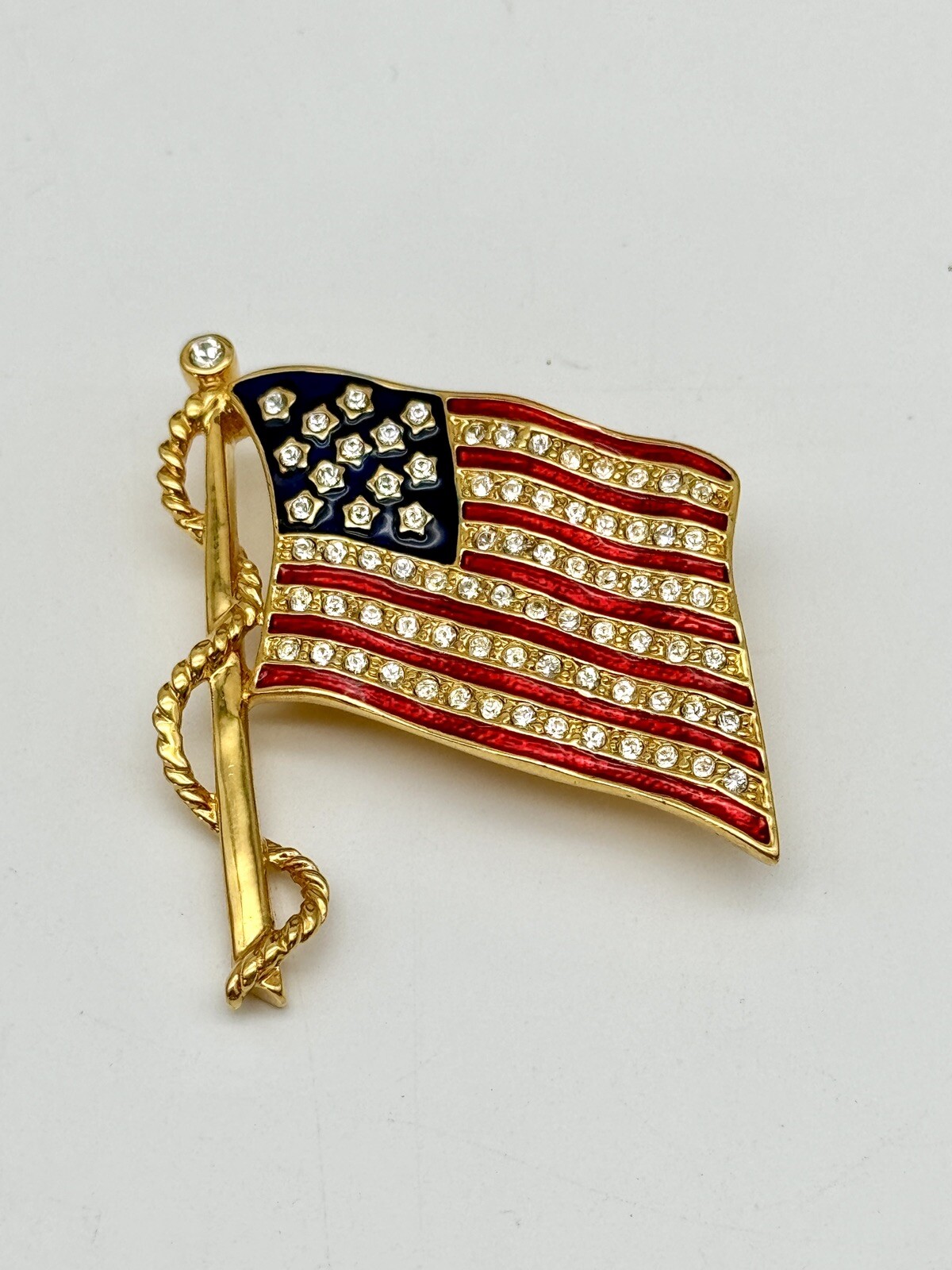 Signed Jackie Kennedy JBK American Flag Brooch Red Wh… - Gem