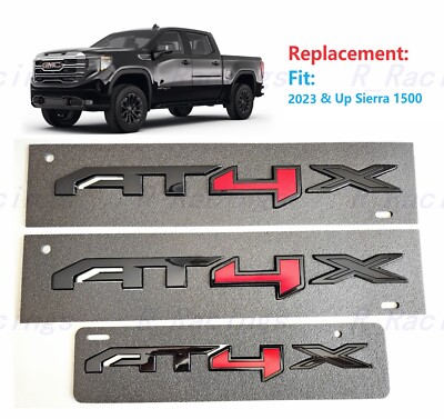 3PCS Gloss Black Red Doors Rear AT4X Emblems GMC 2022+ Sierra 1500 | eBay