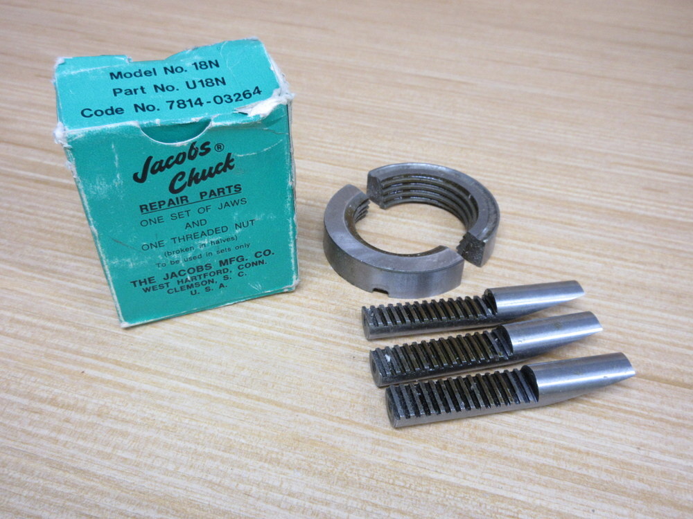 Jacobs Chuck Repair Kit U18N Model 18n Chucks 3 Replacment Jaws Nut NOS ...