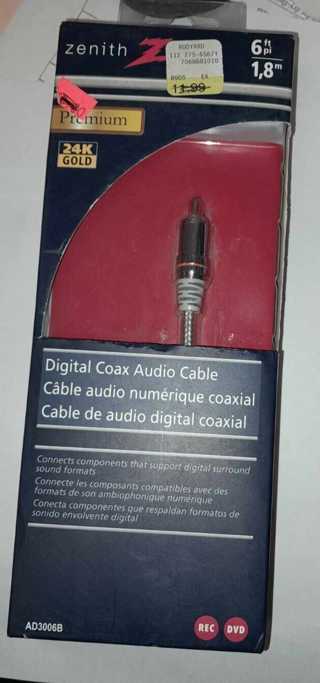 Zenith Digital Coax Audio Cable 6 ft | eBay