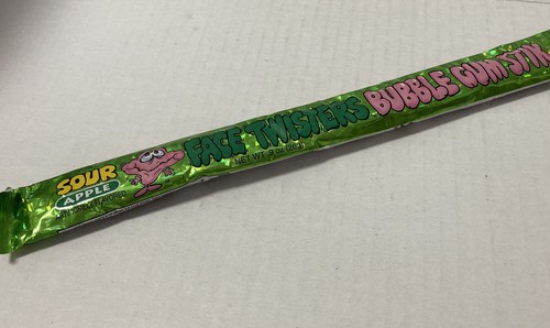 Vintage 1999 Fun Factory SOUR APPLE FACE TWISTERS Bubble Gum Stick--NOS ...