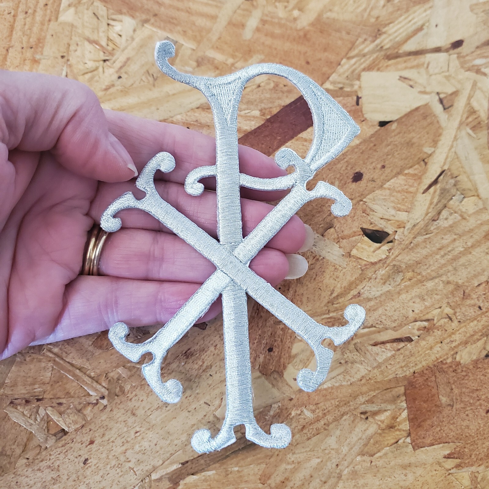 5"H Gray Metallic Chi-Rho Christogram Embroidered Iron On Patch - I | eBay