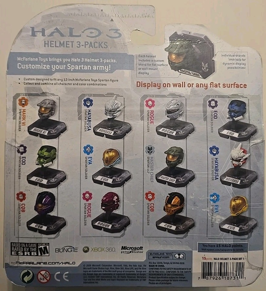 NEW! Vintage Halo 3 EOD Spartan Soldier Mounted Helmet Figures 3-Pack ...