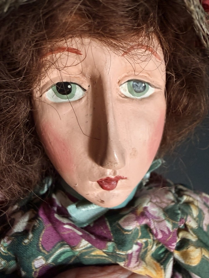 Sandra Harrison VTG Handmade Folk Art Doll Painted Face SIGNED w ...