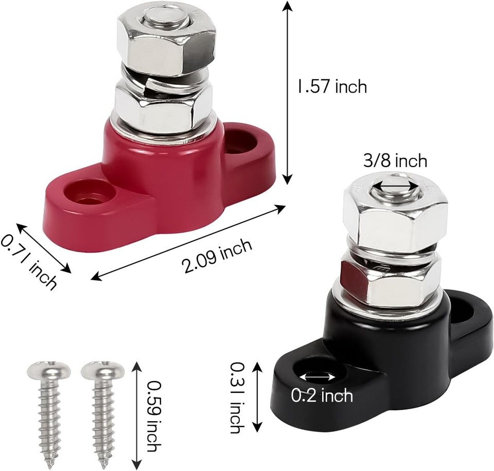 2PCS Single Stud Battery Junction Posts Block 12V 3/8" Insulated ...
