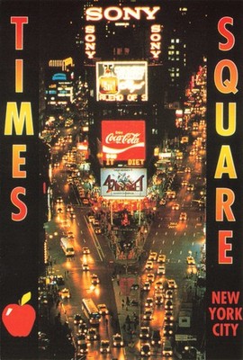 Postcard Coca-Cola Sony Neon Sign Time Square NYC Night "Big Apple ...