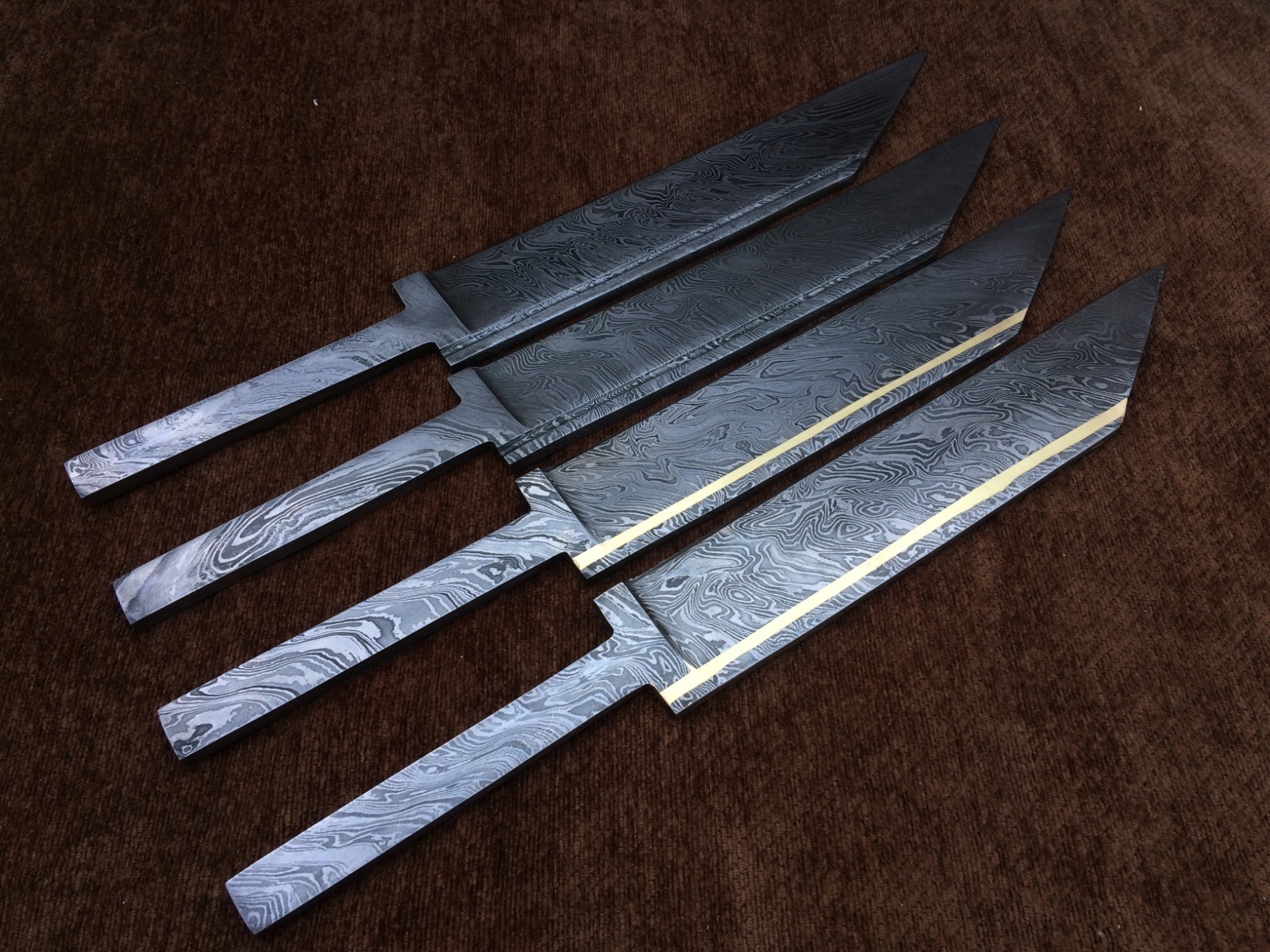 Lot of 4 Custom Handmade Damascus Steel Seax knife Blank Blades Brass ...