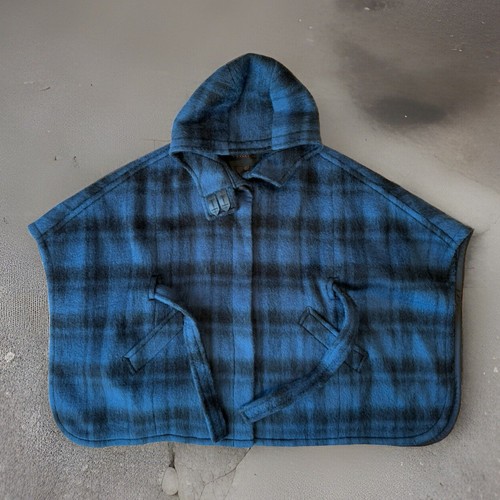 Coach Plaid Wool Cape Women's M/L Blue Multicolor Alpaca Outerwear New ...