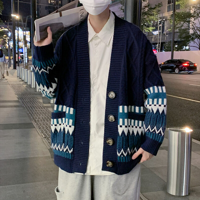 Mens Knitted Jumper Cardigan Sweater Japanese Ethnic Thermal Knitwear ...