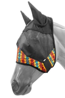 Showman Yellow, Blue & Red Aztec Print Fly Mask w/ Ears | eBay