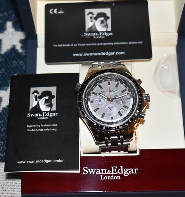 SWAN & EDGAR London Mechanical Watch World Timer Silver NEW | eBay
