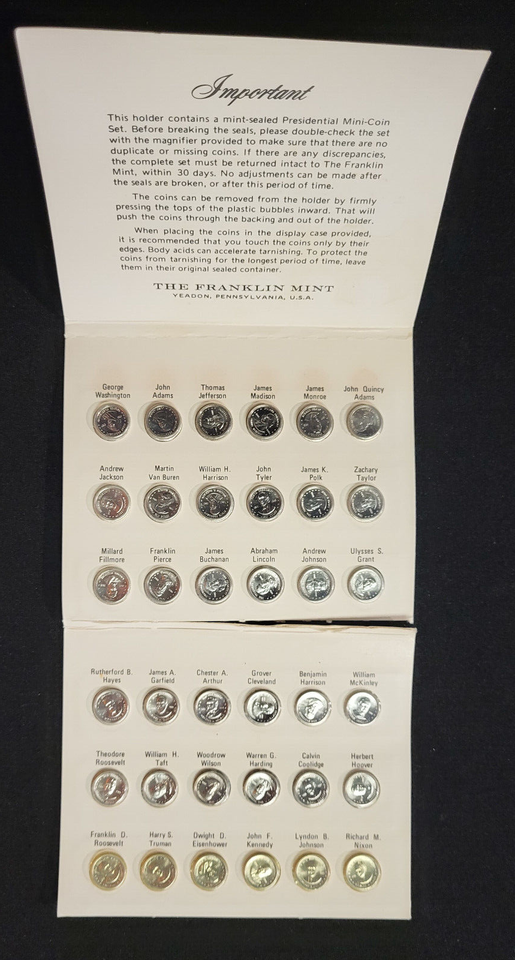 The Franklin Mint Presidential Mini-Coin Set First Edition Sterling ...
