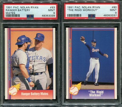 1991 Pacific Nolan Ryan 90 Battery Mates & 80 Rigid Workout PSA 9 HOF ...