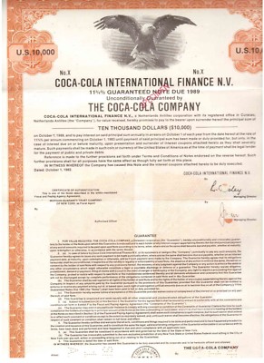 RAR: Coca Cola International Finance N.V 10000$ Bond | eBay.de
