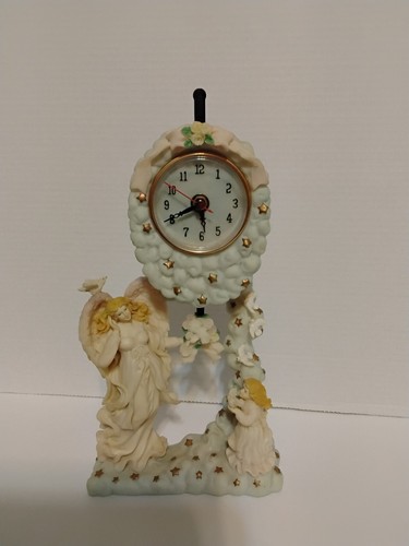Vintage Angels In The Clouds Dreamy Mystic Working Resin Clock Swinging ...