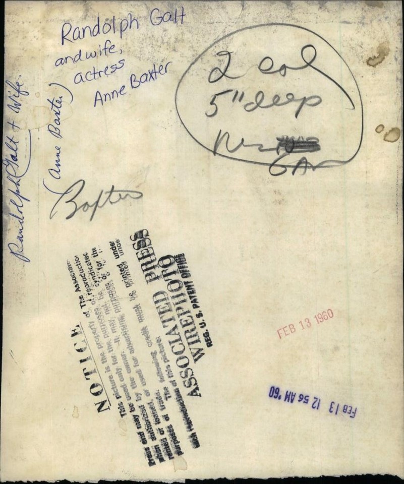 1960 Press Photo Randolph Galt and wife actress Anne Baxter | eBay