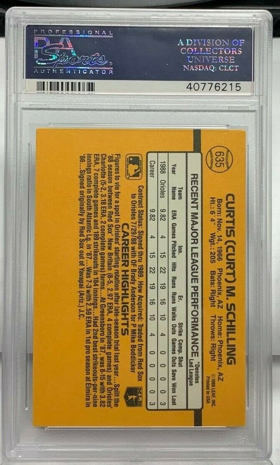 Curt Schilling 1989 Donruss Rookie Card RC #635 - PSA 10 GEM MINT ...