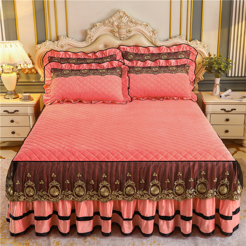 Solid Lace Velvet Bed Sheet Set Queen King Size Bedspreads Vintage ...