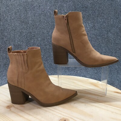 Universal Thread Boots Womens 6.5 Ankle Bootie Brown Faux Leather Block ...
