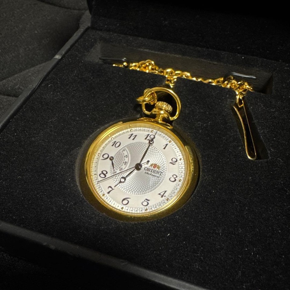 Orient Gold Pocket Watch With Chain Item No. Wv0021Dd | eBay UK