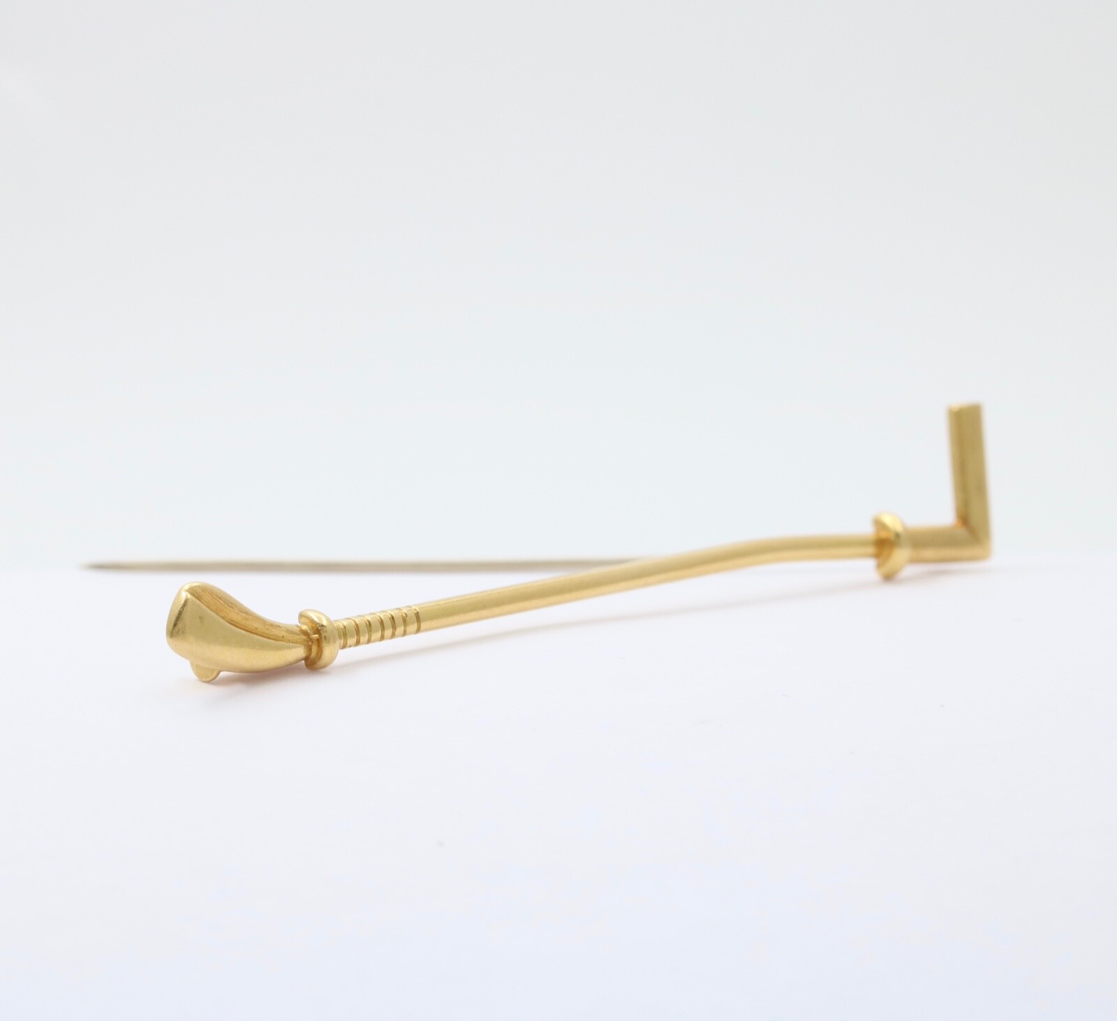 Vintage Horse Riding Crop 18K Yellow Gold Brooch Pin - Gem