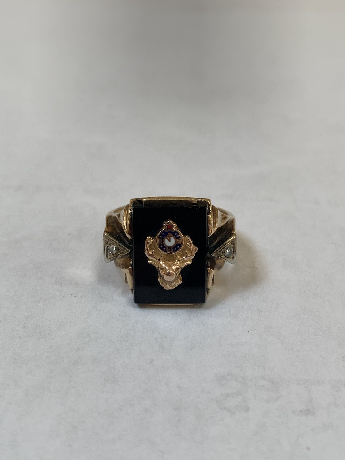 10k Yellow Gold BPOE Ring ELKS Ring , Vintage Black Onyx Ring With ...