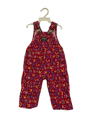 VTG 90’s Osh Kosh Vestbak Red Alphabet Overalls Dungarees Corduroy 6-9 ...