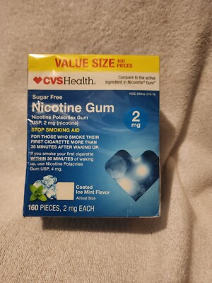 160ct CVS Health 2mg Nicotine SUGAR FREE Gum COATED ICE MINT Exp 11/ ...