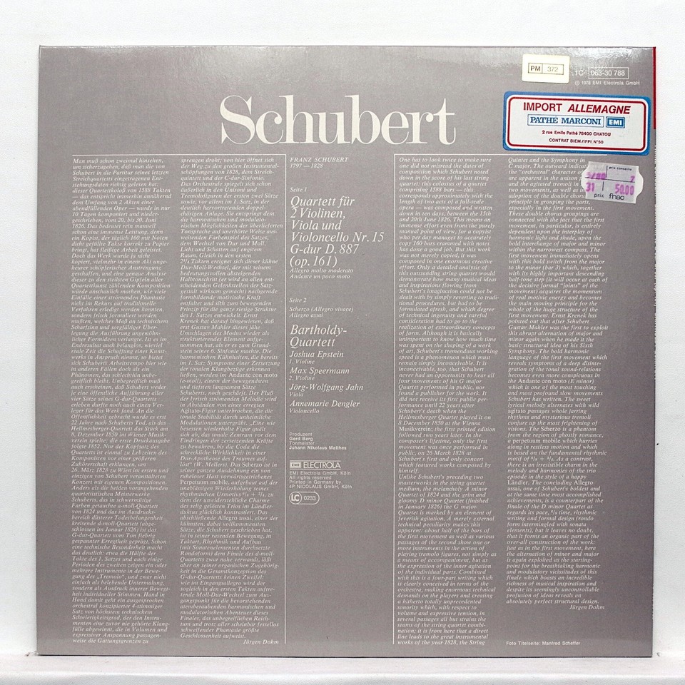 BARTHOLDY QUARTET – SCHUBERT string quartet no.15 D.887 ⸺ EMI LP NM | eBay