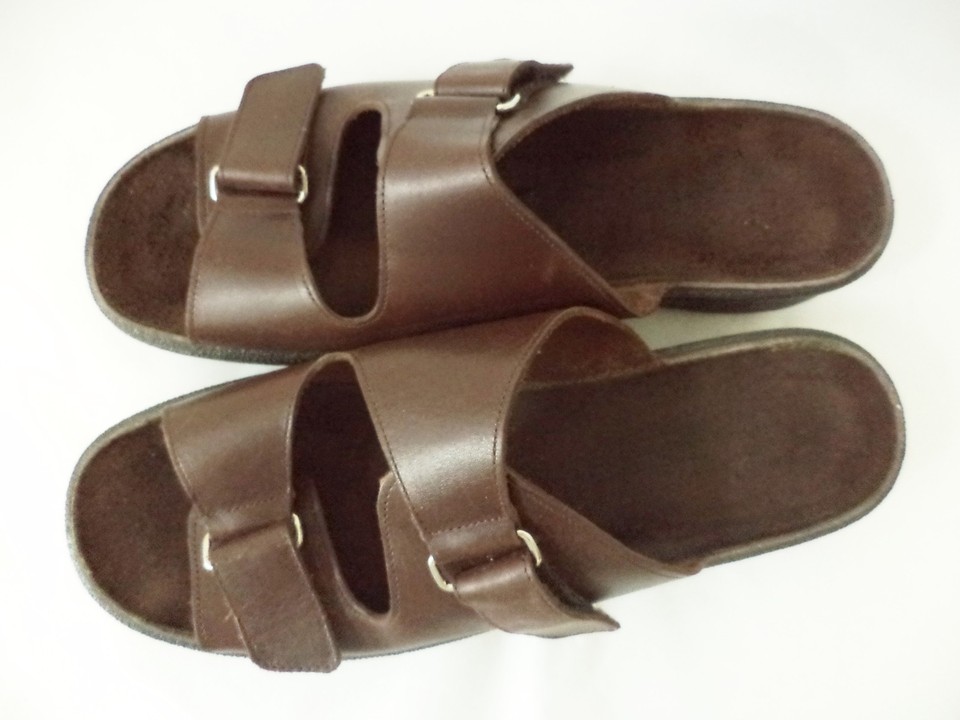 CLARKS SPRINGERS SMOOTH BROWN LEATHER TWO STRAP SLIDE SANDAL US10 ...