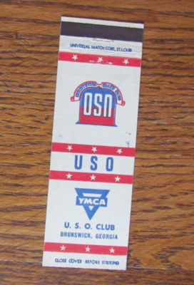 UNITED SERVICE ORGANIZATIONS MATCHBOOK COVER: USO CLUB BRUNSWICK ...